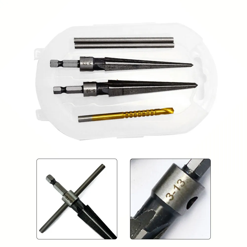 4-Piece Taper Reamer Kit with Drill Bit for Deburring and Chamfering ...