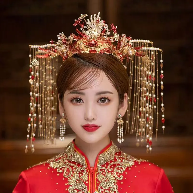 Traditional Chinese Bridal Tiara Crown Hair Jewelry Set Wedding Hair ...