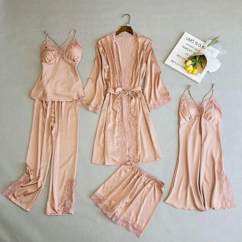 Bridesmaid Pajamas Set: Satin Lace Robe & Nightgown Bridal Party ...