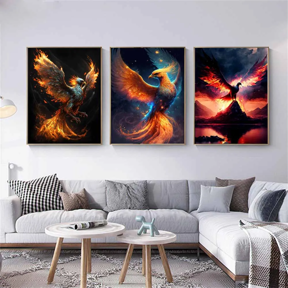 Retro Phoenix Bird Poster Retro Art Legends Animal Wall Art Canvas ...