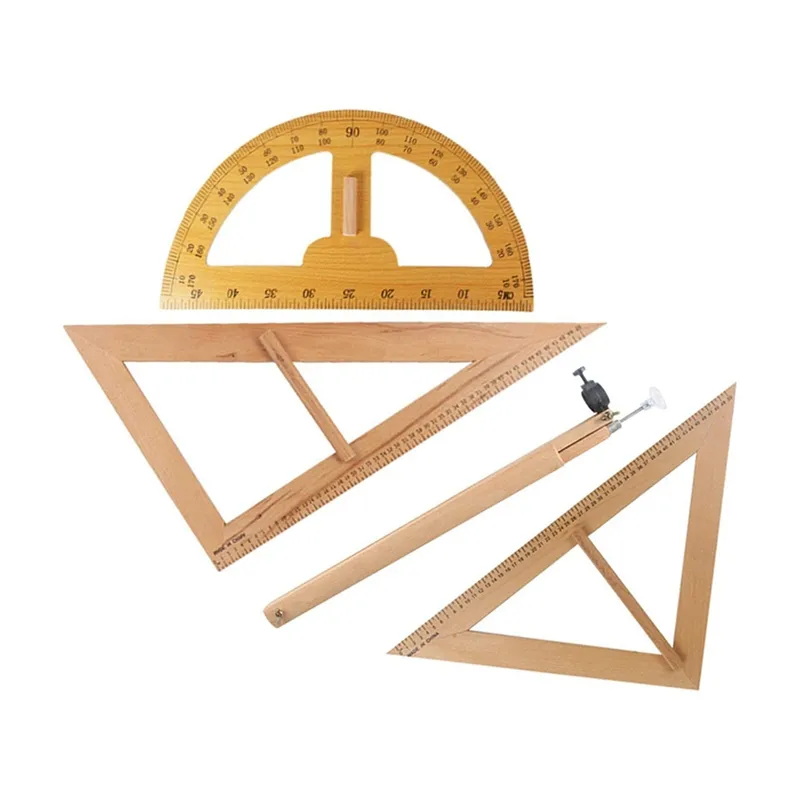Drafting Pencils Wood Maths Geometry Set: Compass, Triangle Ruler ...