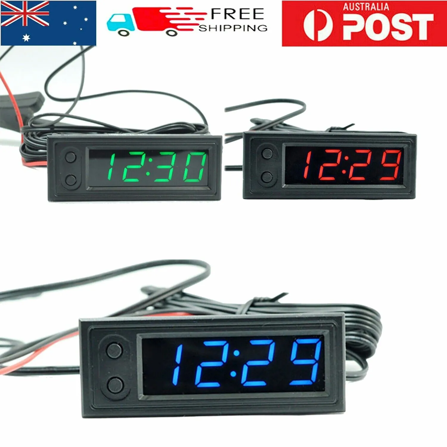 Auto Thermometers Digital Car Clock: 3 In 1 12V Electronic LED Display ...