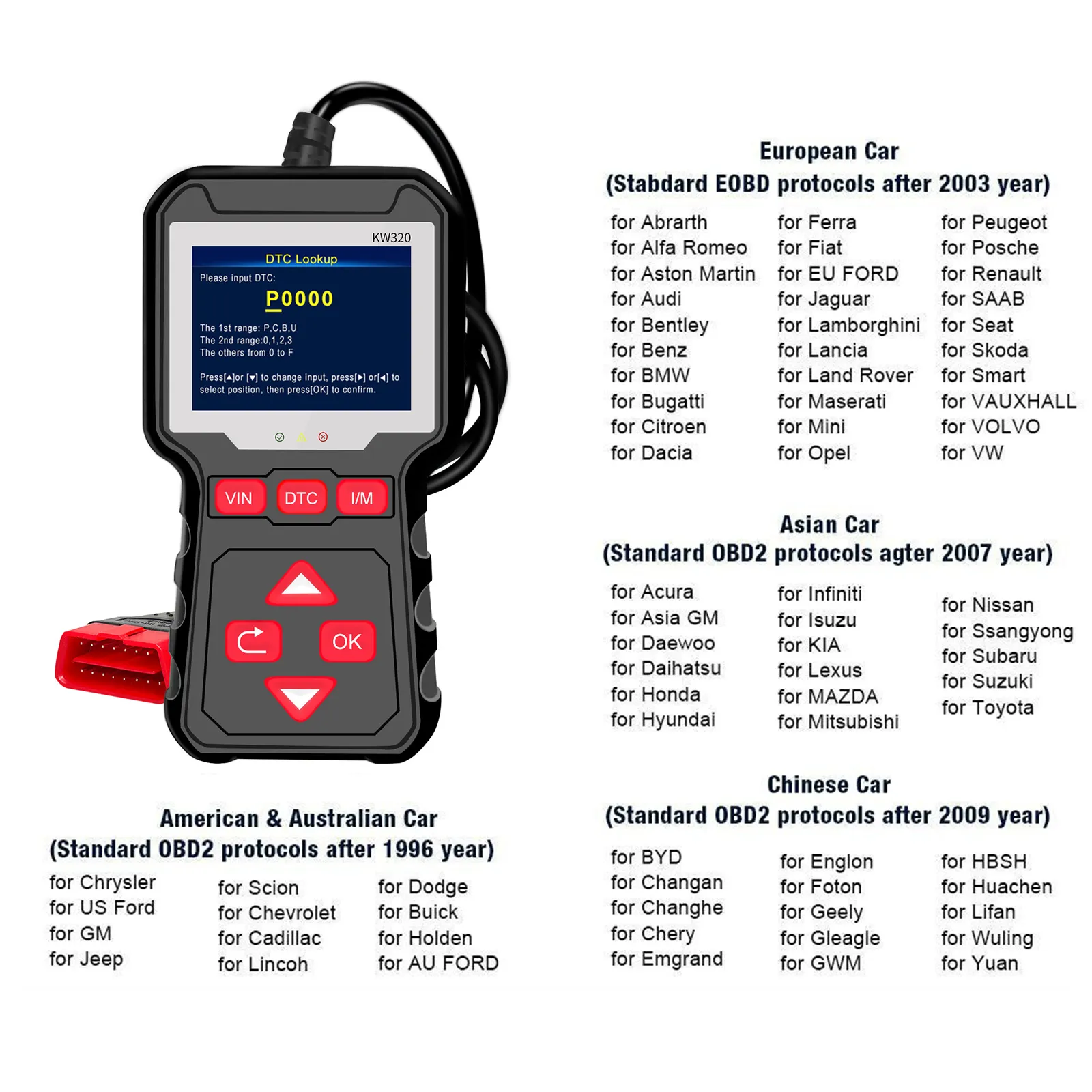 Kw320 OBD2 Scanner: Diagnose Car Faults, O2 Sensor, Evap System Tester ...