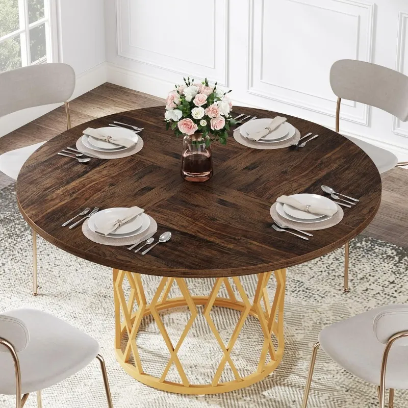 Tribesigns Round Dining Table For 4 People, Circle Dining Room Table ...