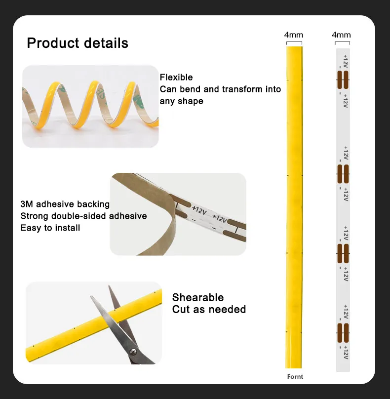 Super Thin 4mm COB led strip lights Light - Flexible Tape Design for ...