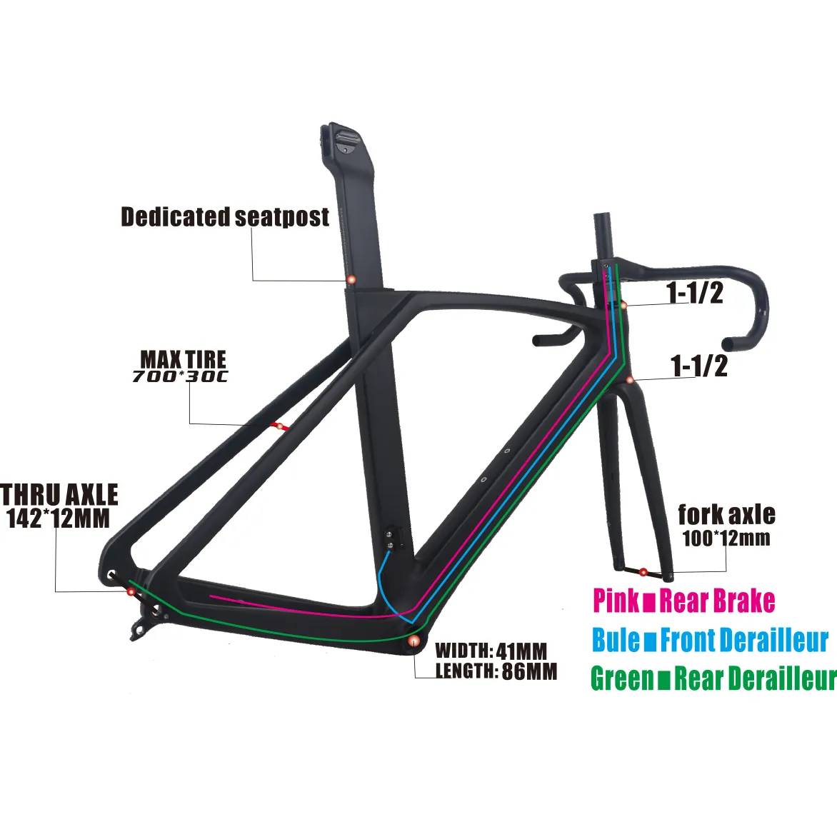 Aero Disc Brake Road Bike Frame: BB86, Full Internal Cables, 70030C Max ...