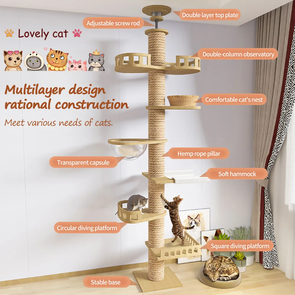 Adjustable Height Multi-Level cat tree for cats with Scratching Post ...