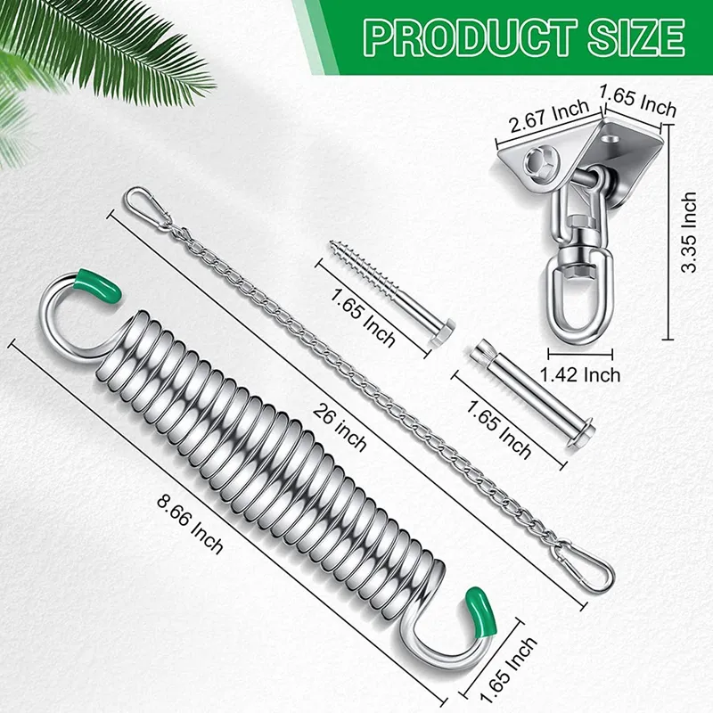 Porch Swing Hanging Kit With Spring Chain Screw 360° Rotatable Ceiling ...