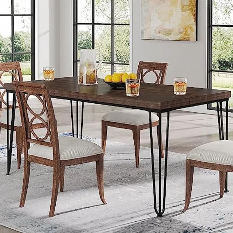 Rustic Wood Dining Table For 6 People 62.9 Inch Kitchen Diner Large ...