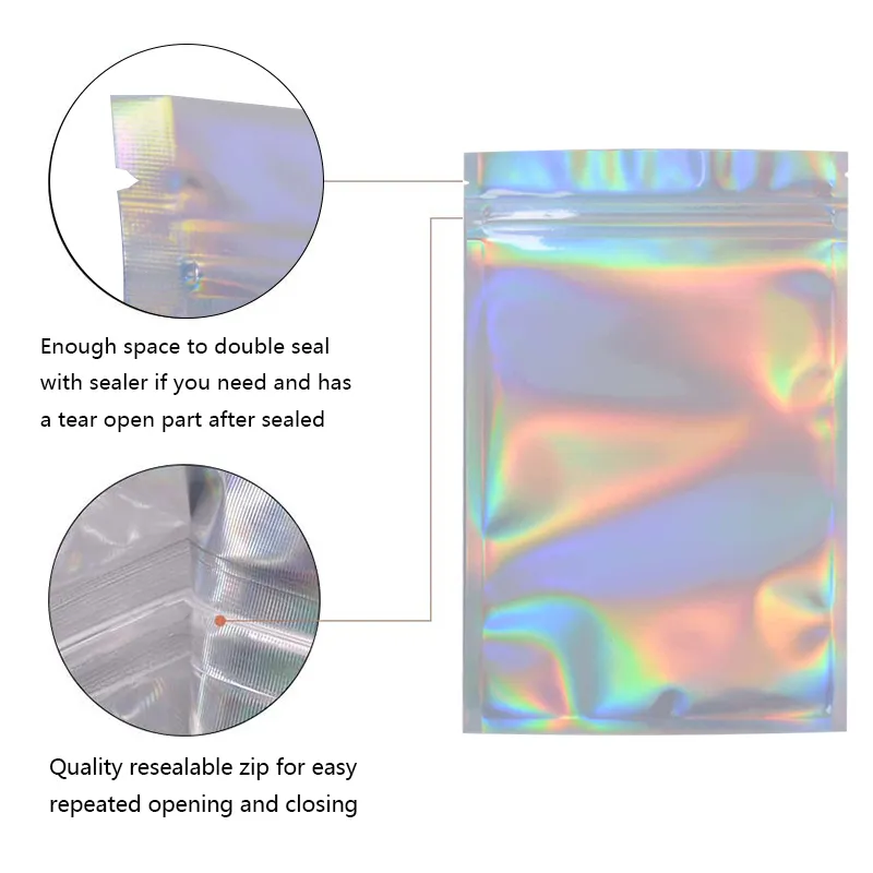 20 Iridescent Plastic aluminum foil ziplock bag with Window Stand-Up ...