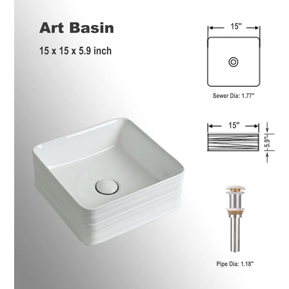 Home Bathroom Vessel kitchen sink and Pop Up Drain Combo - Rectangular Lavatory Bowl for Vanity ...