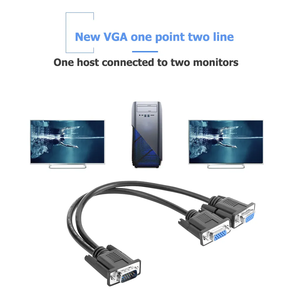 Lightweight 15 Pin VGA Male to 2 Female Y Splitter Cable Adapter for ...