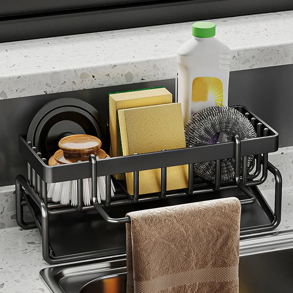 Sponge Drainer for Kitchen Sink: Wall-Mounted Aluminum Rack with Towel ...