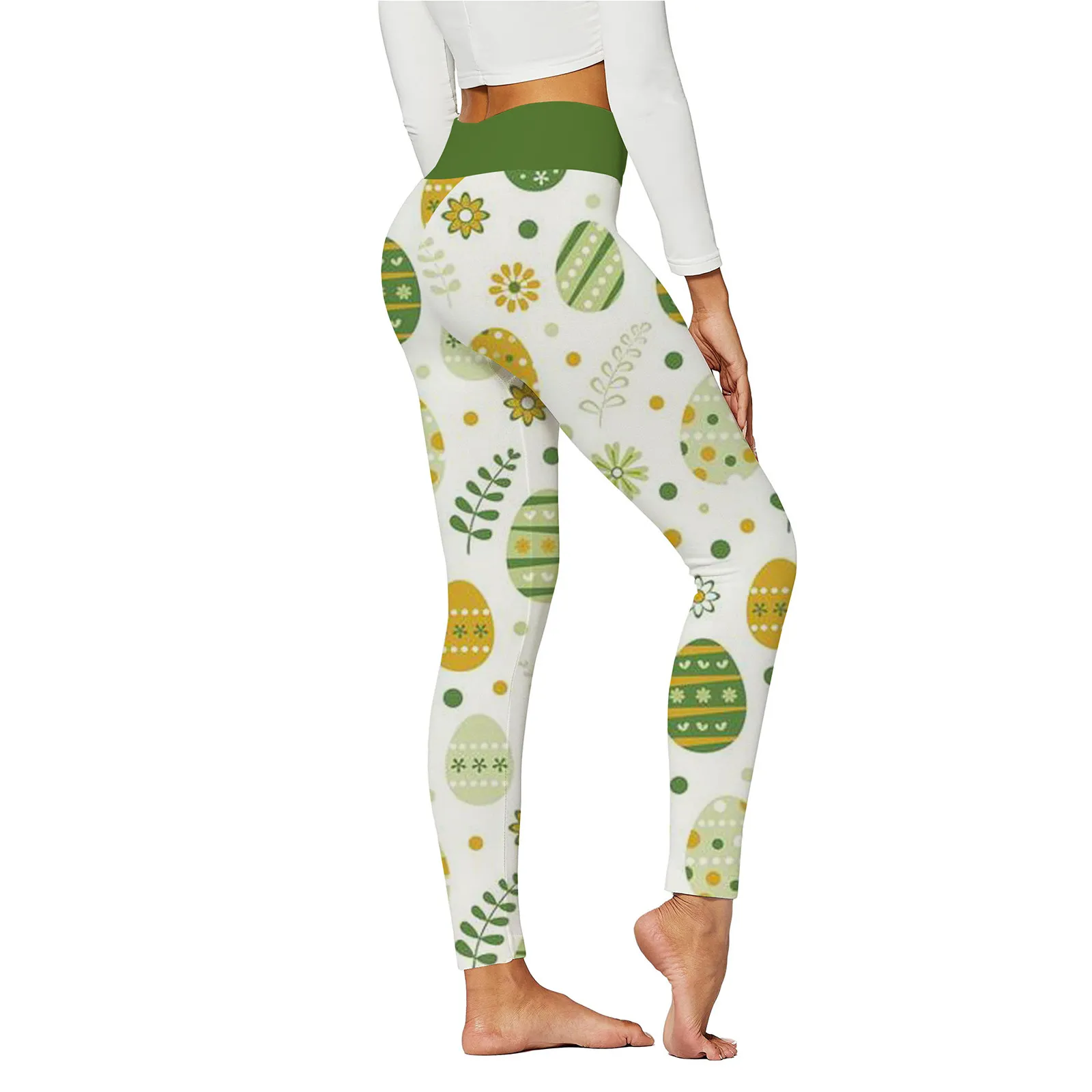 High-Waisted Bunny Print Running Tights for Easter Sports and Yoga from ...