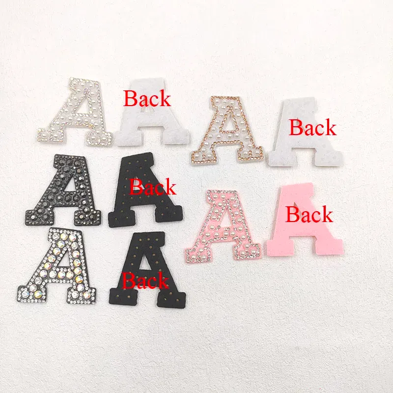 English Letters Pearl Rhinestone iron on patches for Clothing Applique ...