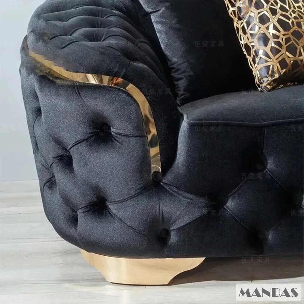 Manbas Classic Chesterfield Sectional Sofa with Cloth Buttons, Fabric ...