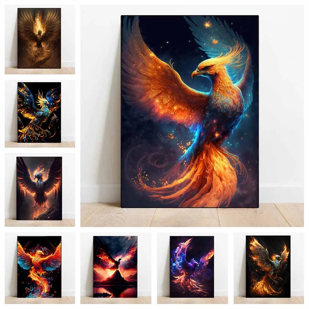 Retro Phoenix Bird Poster Retro Art Legends Animal Wall Art Canvas ...