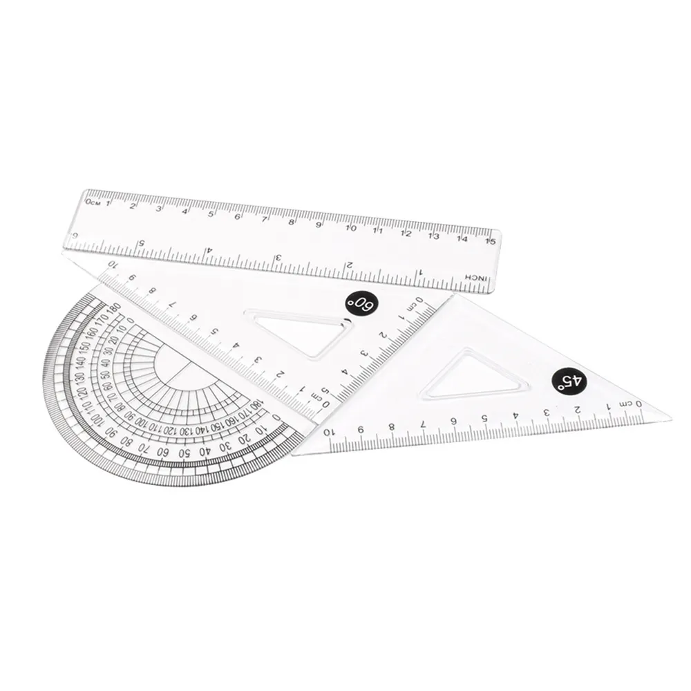 School Supplies 4-Piece Math - Clear Plastic Ruler, Protractor ...