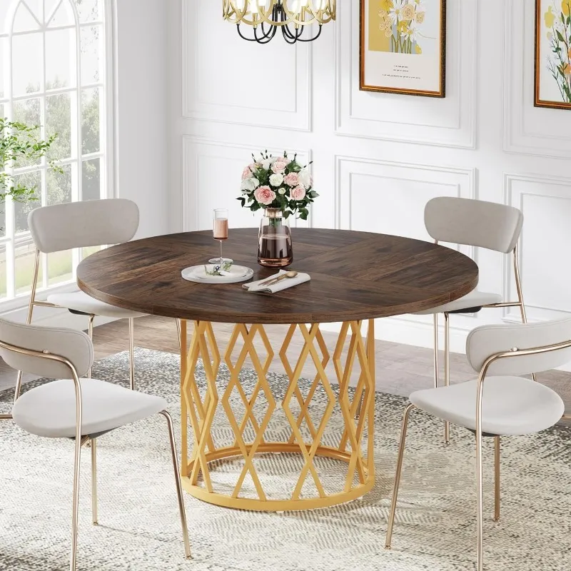 Round Dining Table With Metal Base Round Wooden Dining Table W/ Metal