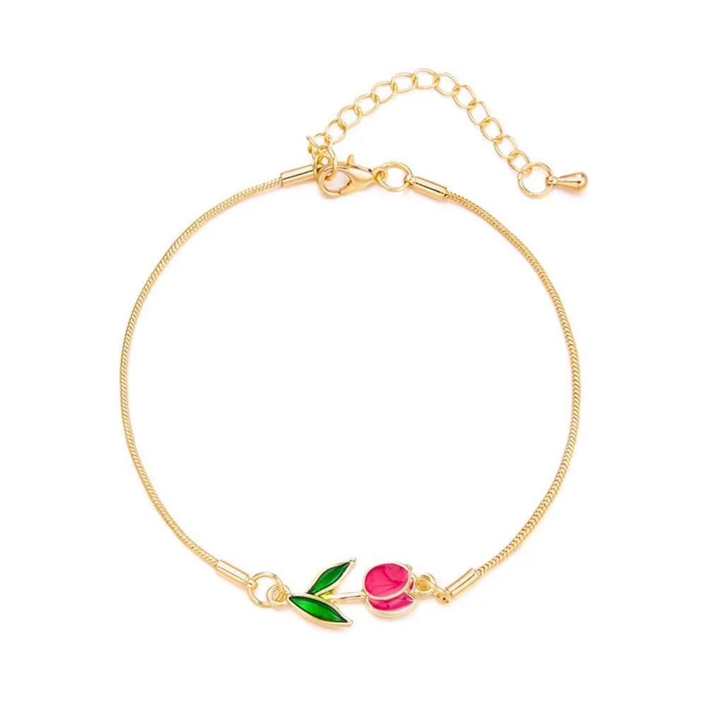NEW Tulip Rose Charm Bracelet for Women: Elegant Floral Chain Bracelet ...