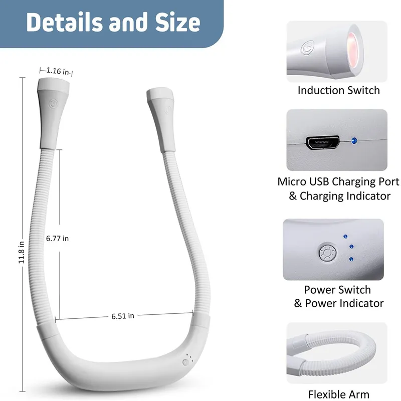 Adjustable Brightness Rechargeable LED Neck Reading Light for ...