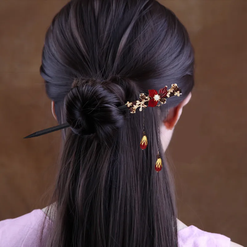 Handmade Luxury Flower Hairpins Hair Sticks Vintage Wood Chinese Hair ...