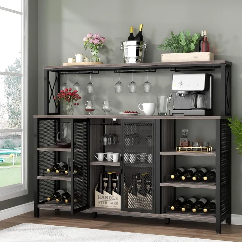 Portable Bar Cabinet 47.2" Modern Wine Bar Cabinet With LED Lights