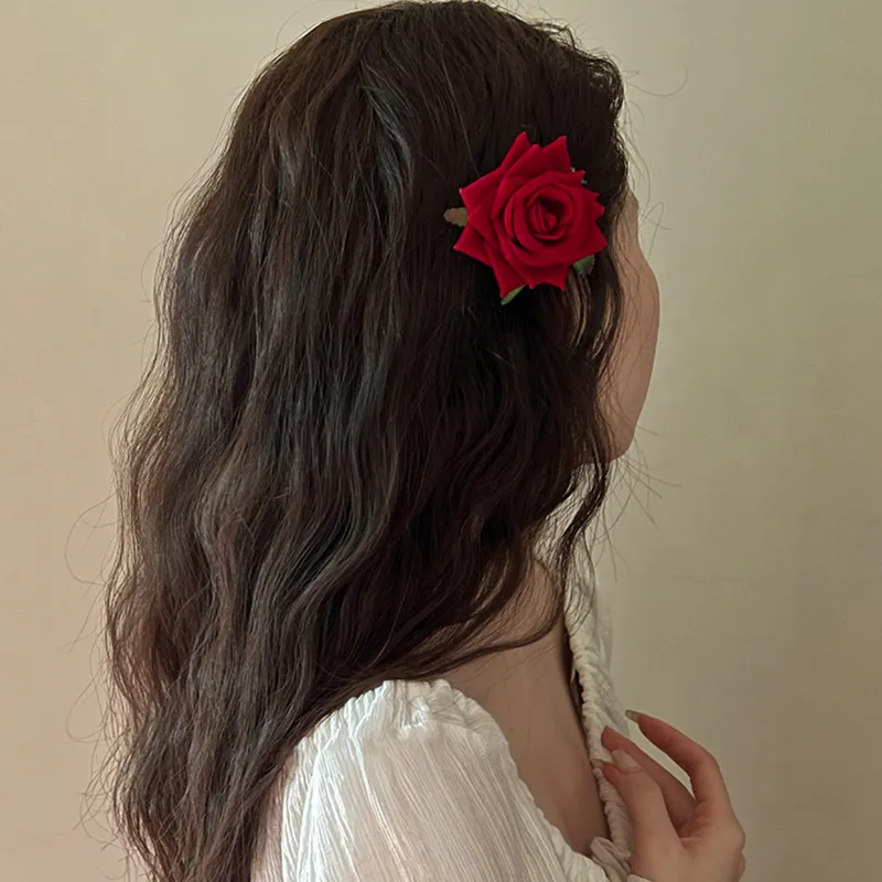 Retro Red Rose Flower Classy Elegant Fashionable Hairpin Side Clip Hair ...