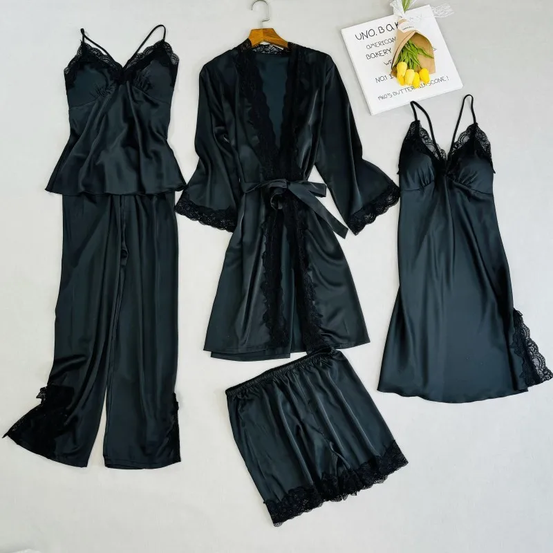 Bridesmaid Pajamas Set: Satin Lace Robe & Nightgown Bridal Party ...