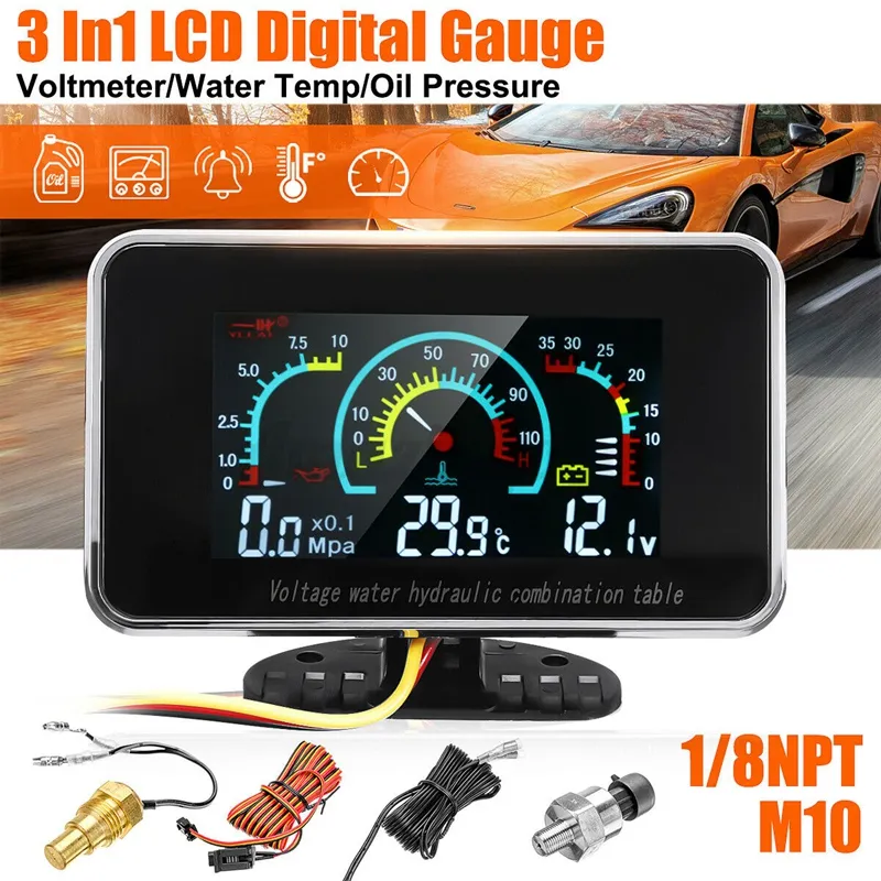 DHgate.com:3 In1 LCD Car Digital Gauge Voltmeter/Oil Pressure/Water ...