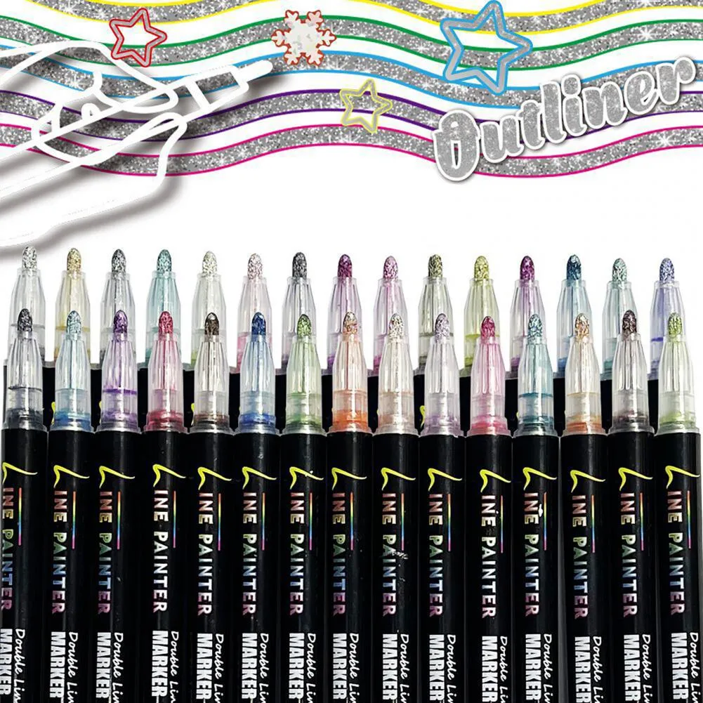 Glitter Dual Line Contour watercolor brush pens for Kids and Teens ...