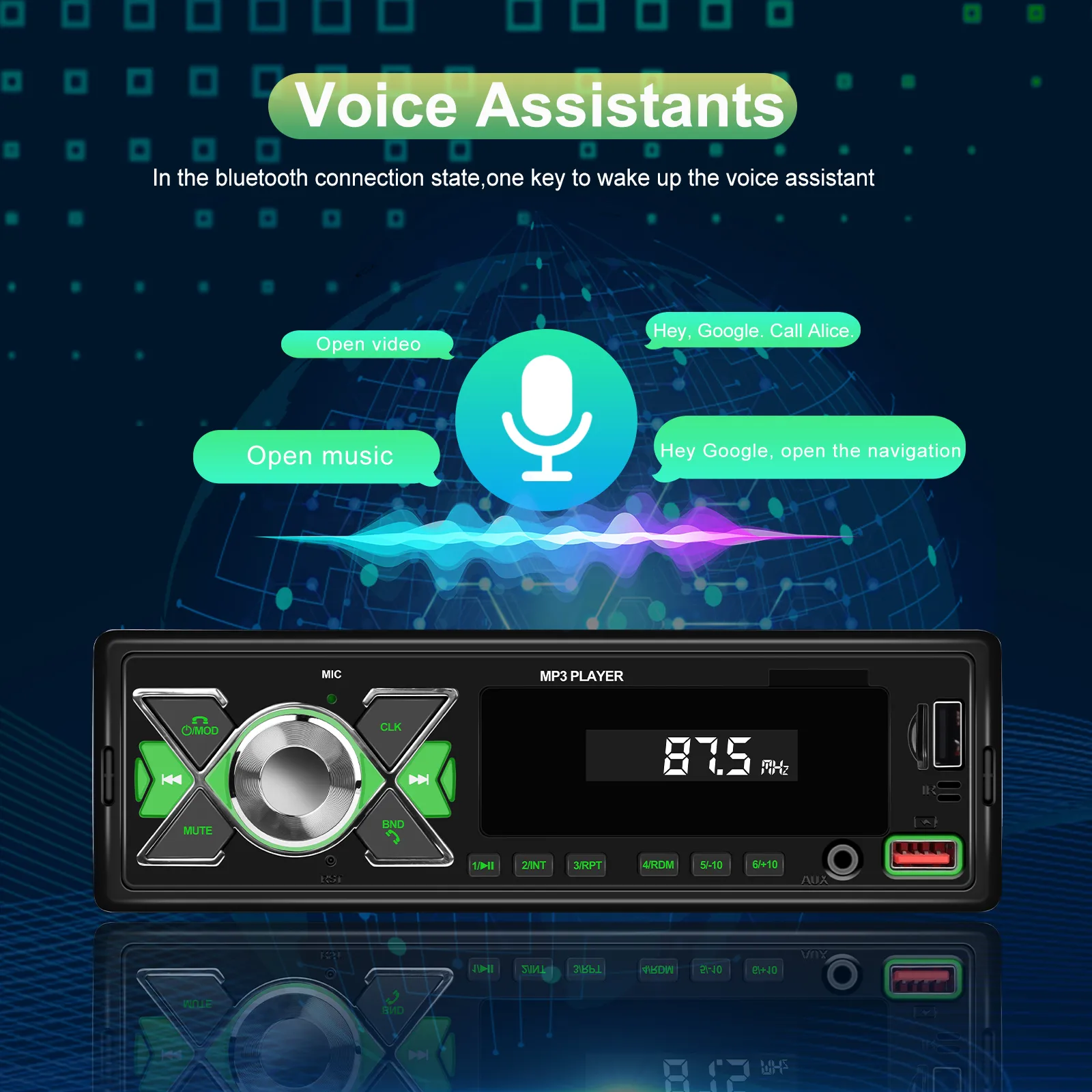 Podofo 1DIN Car Radio: Bluetooth, MP3 Player, AUX-IN, AI Voice Control, Universal In-Dash Stereo ...