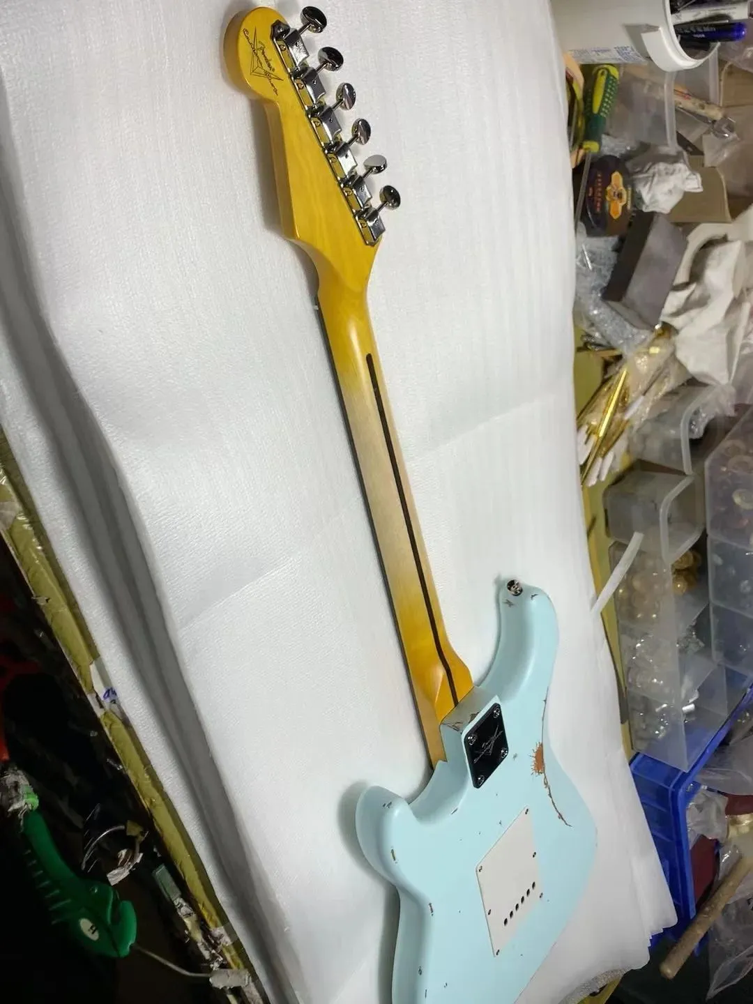 Old ST Blue Electric Guitar With Alder Body, Maple Neck, Rosewood ...