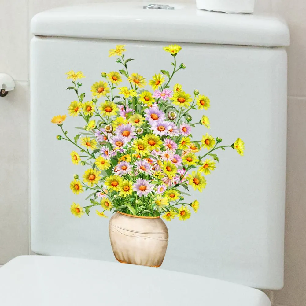 DHgate.com:Vibrant Yellow Floral PVC Toilet Wall Sticker for Bathroom ...