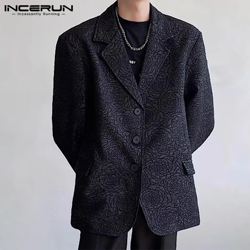INCERUN Korean Style Men's Textured Rose Padded Shoulder Suit trench ...