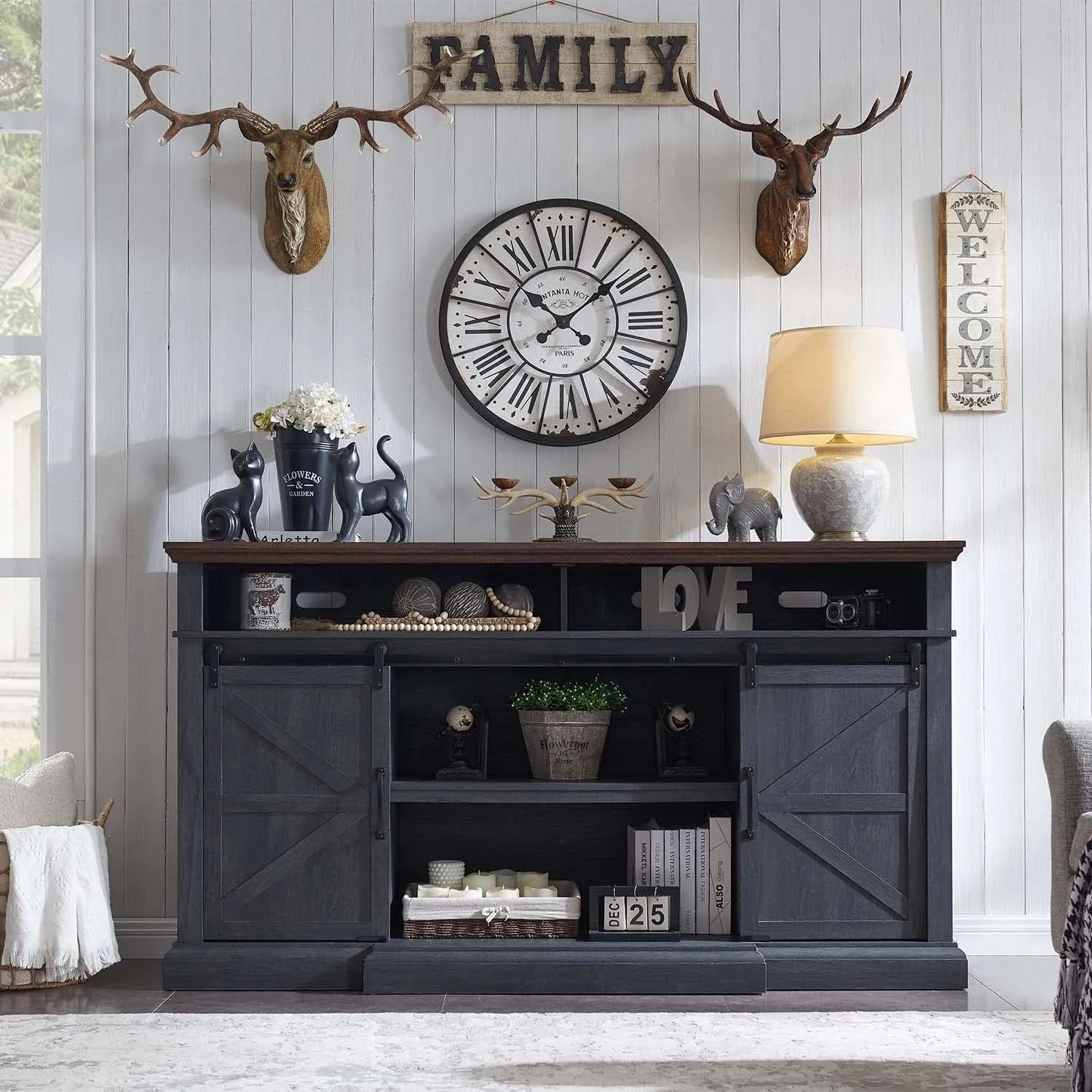 Black barn door tv stand store