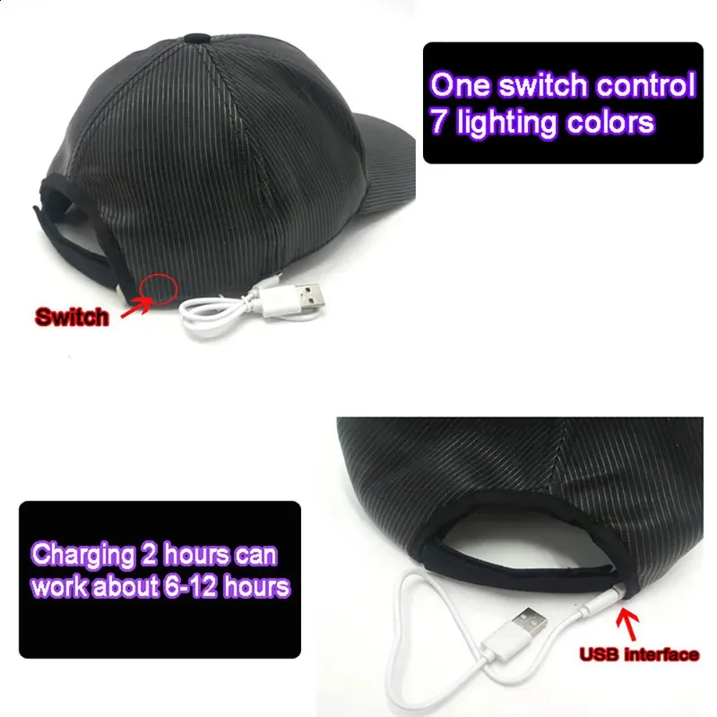 LED Neon Fiber Optic Baseball Hats Color Changing Luminous Hip Hop Caps ...