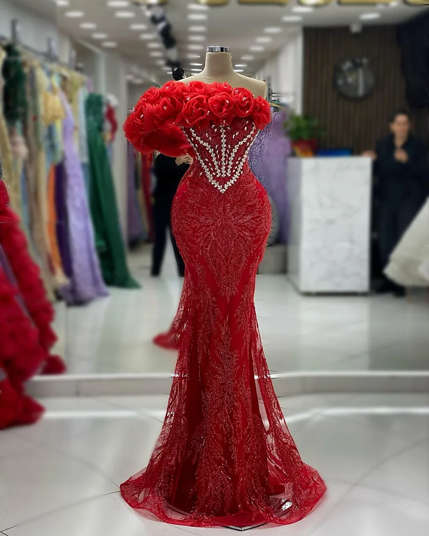 Elegant Red Prom Dresses : Sheer Neck Beaded Lace Rhinestone Evening ...