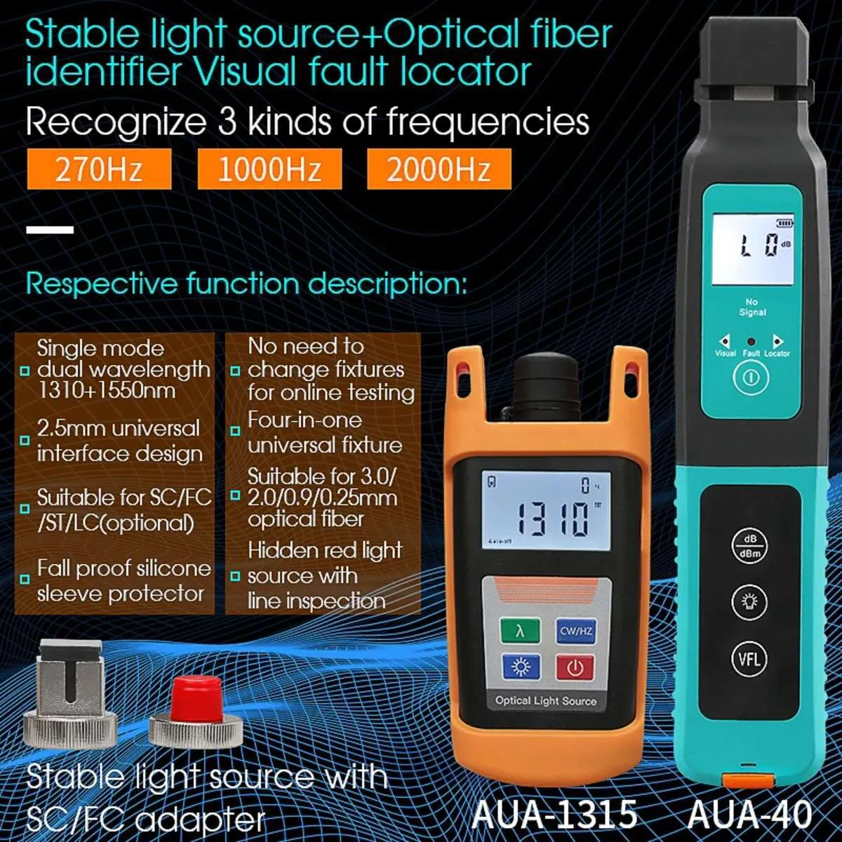 Fiber Optic Test Light Source And Power Meter Kit Visual Fault Locator ...