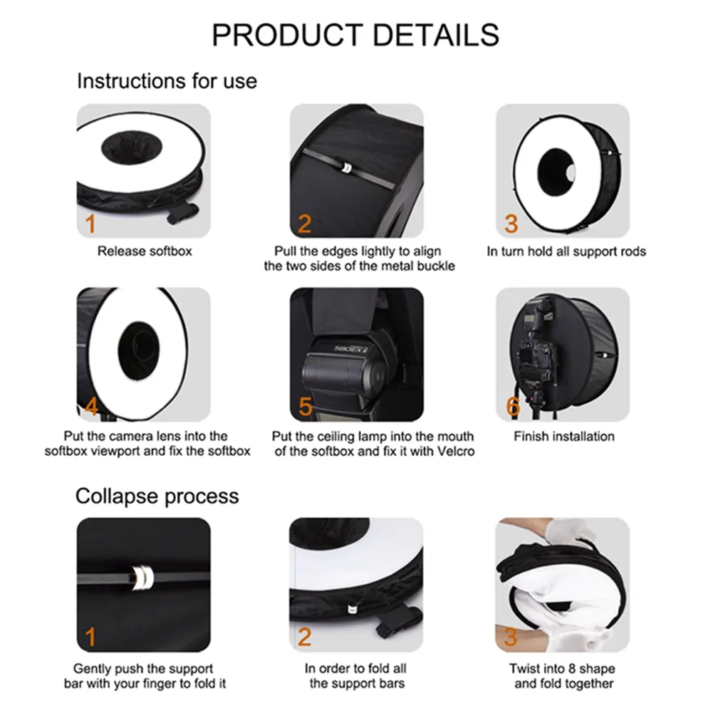 45cm Ring Softbox 18inch Easy-folded Reflector Speedlight Round Flash Light Photography Shoot ...