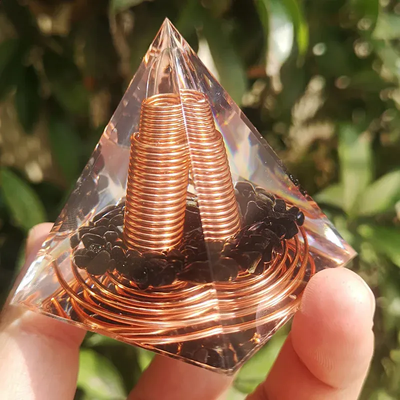 Spiral Copper Wire Orgonite Pyramid Obsidian Orgone Healing Energy Yoga ...