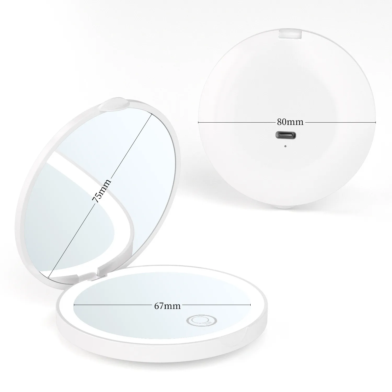 Rechargeable Compact LED Makeup Mirrors 2X Magnifying, Mini Pocket Size ...