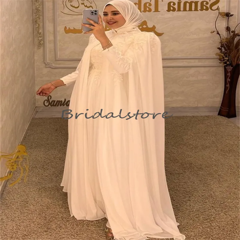 Elegant Muslim wedding guest gowns with Cape - Long Sleeve Chiffon ...