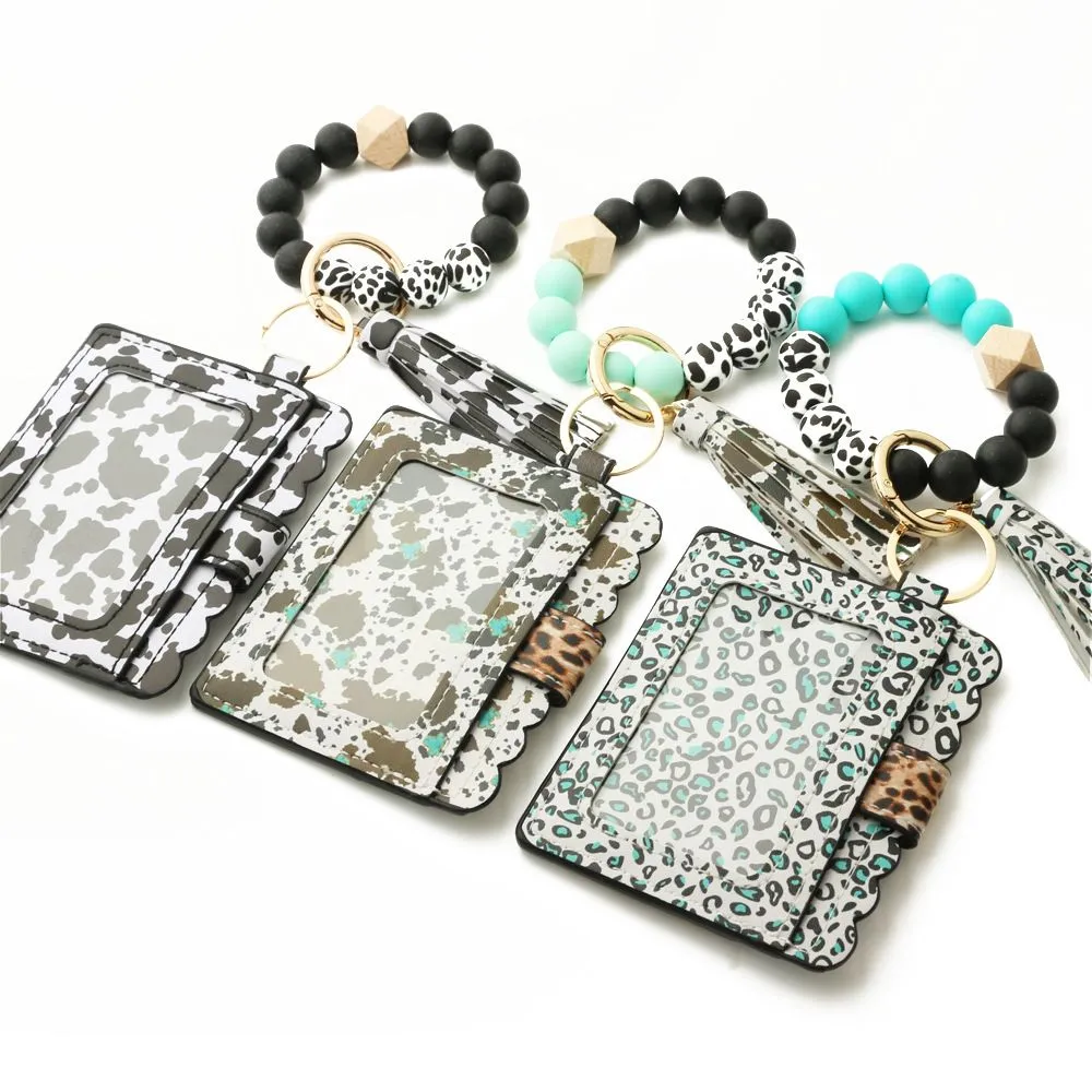 Silicone Beaded wholeselling Keychain Wristlet PU Leather