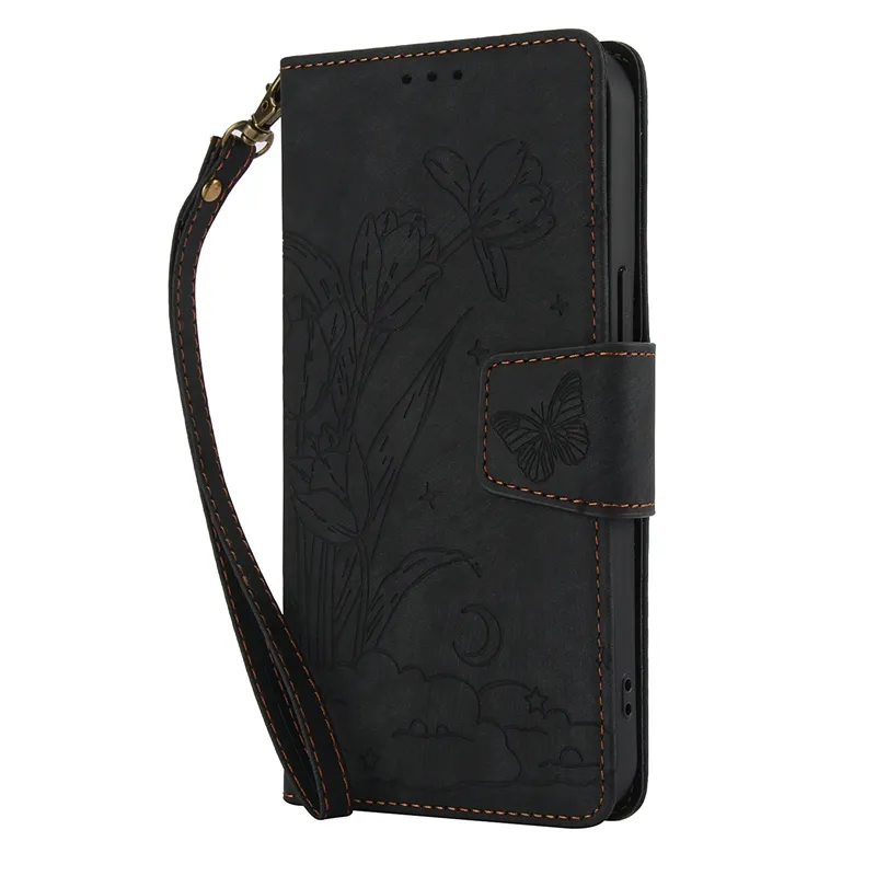 Styslih Flower Leather Wallet Case With ID Card Slot And PU Pouch Strap ...