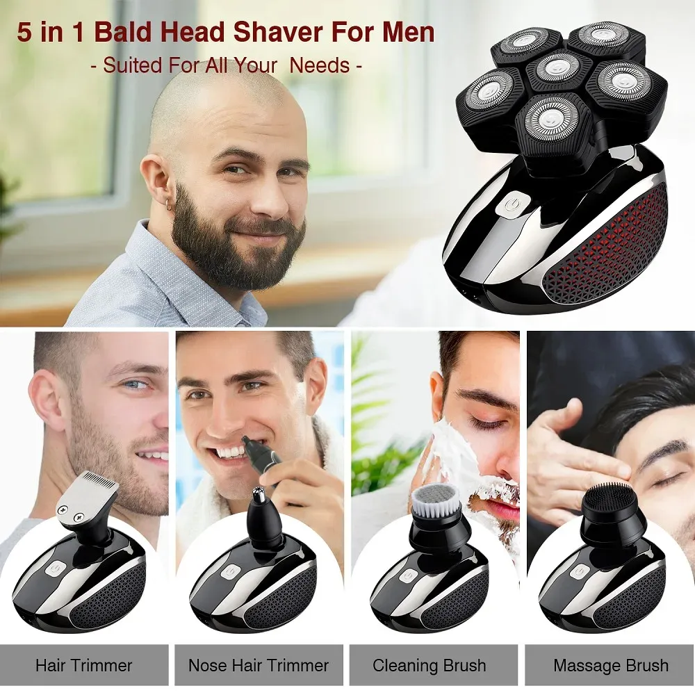 5-in-1 Waterproof Electric Bald Head Shaver Grooming Kit for Men from ...