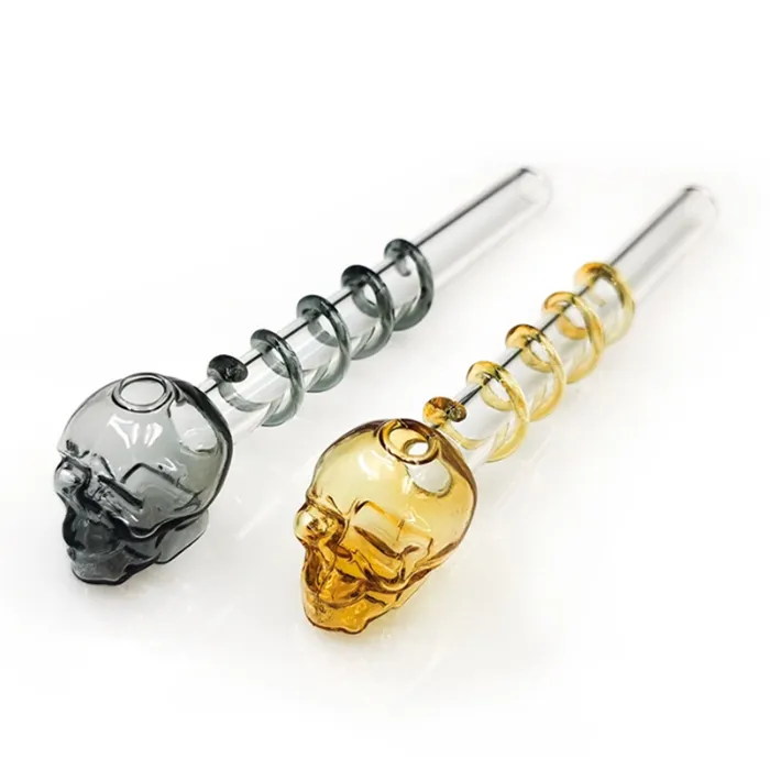 Colorful Pyrex Thick Spiral Skull Glass Smoking Pipes Colorful Straight ...