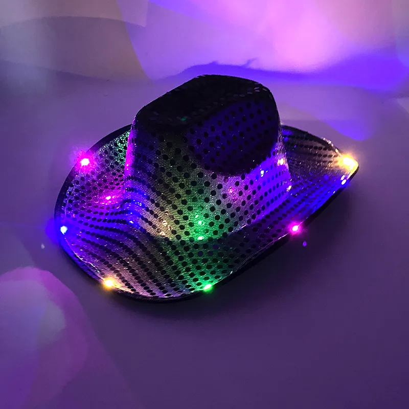 Blinky LED Light Cowboy Cowgirl Hat Flashing Cap Glowing Hat Carnival ...