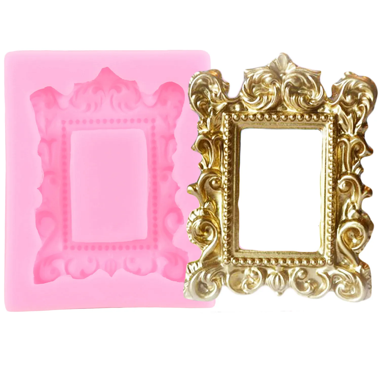 Relief Frame Mirror Silicone Fondant Mold for Cake Toppers and Candy ...