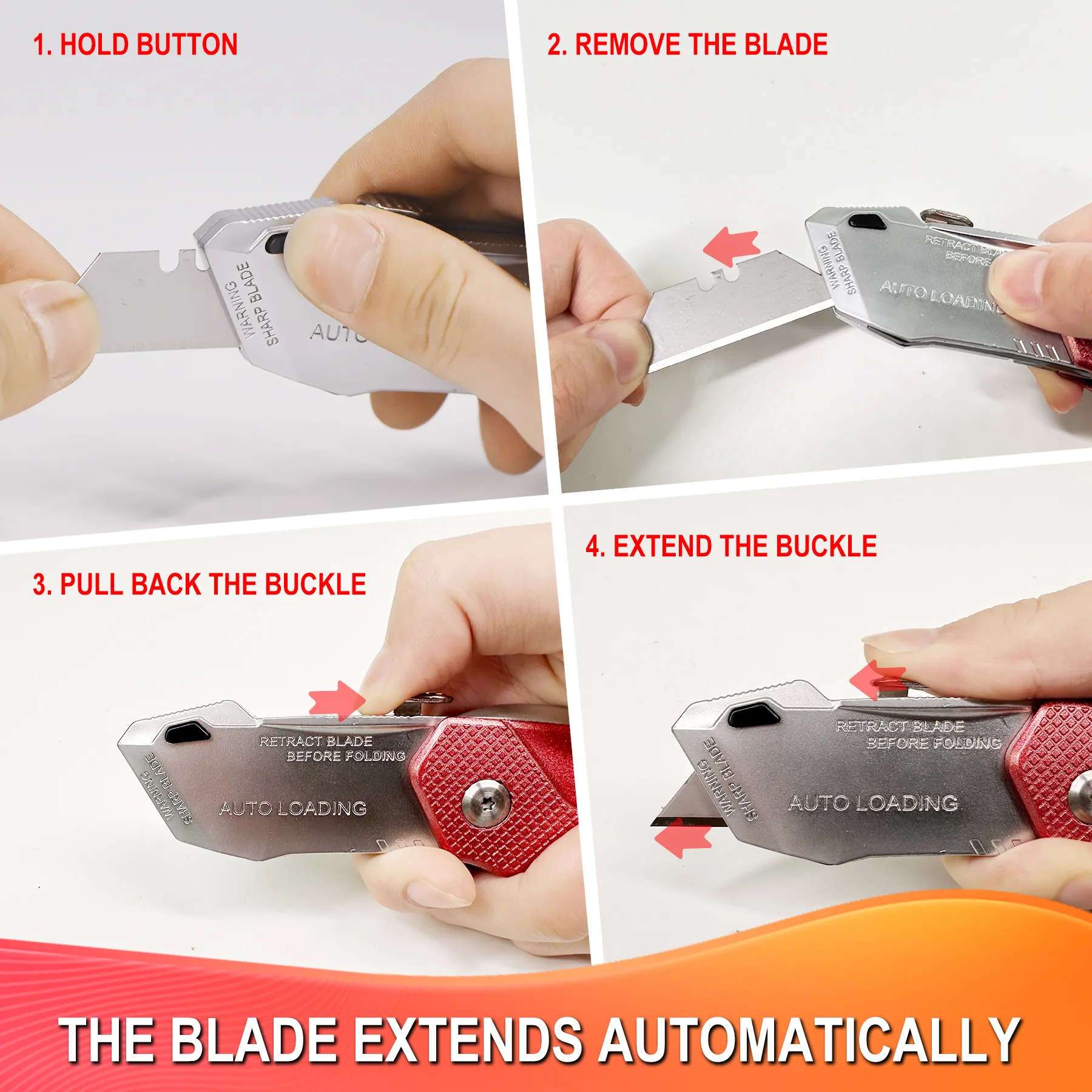 Scimaker Folding Utility Knife, Auto-Reloadable Cable Cartons Cutter ...